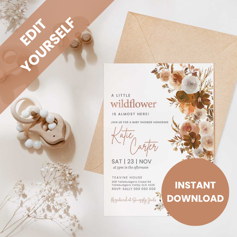 Willow Customizable Baby Shower Invitation – Snuggly Jacks Australia