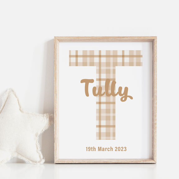Earthy Plaid Custom Name D.O.B Personalized Printable Wall Art ...